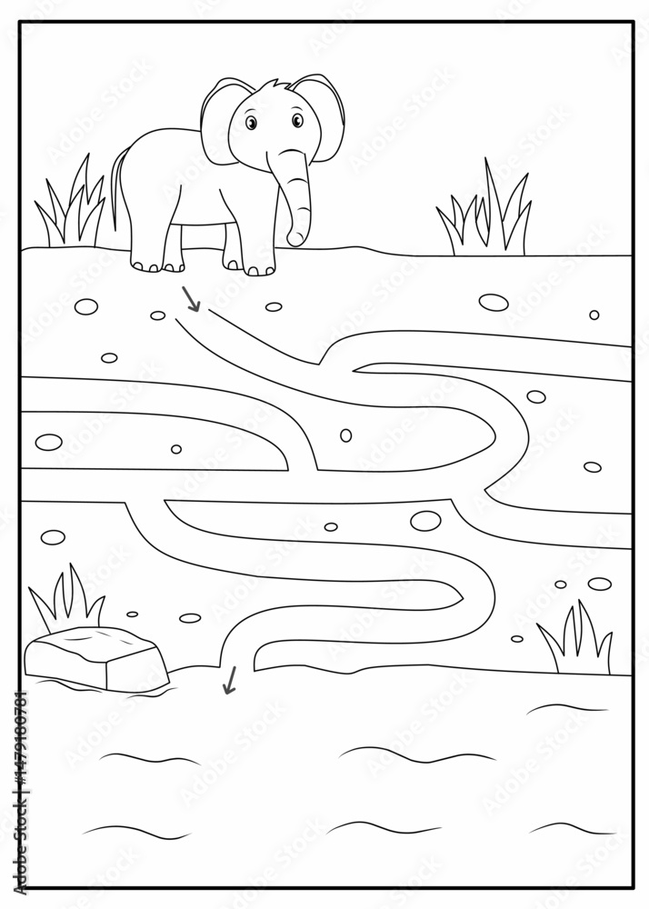 Stock-Vektorgrafik „Help the elephant to find its way through the path ...