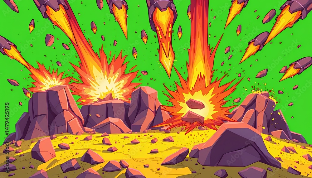 Isometric Pixel Art Volcano Eruption with Green Screen Background for ...