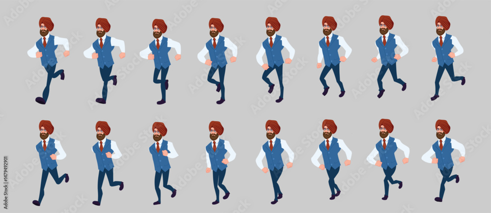 Man Character design. Front, side, back view and explainer animation ...