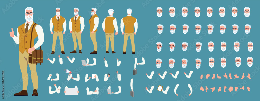 Praca wektorowa bez tantiem: Man Character design. Front, side, back ...