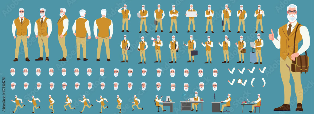 Стоковое векторное изображение «Man Character design. Front, side, back ...