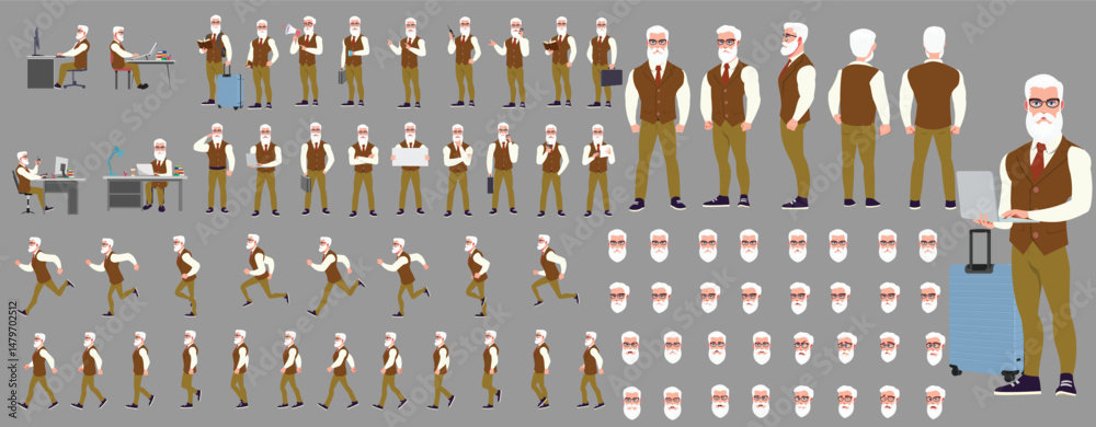 Man Character design. Front, side, back view and explainer animation ...