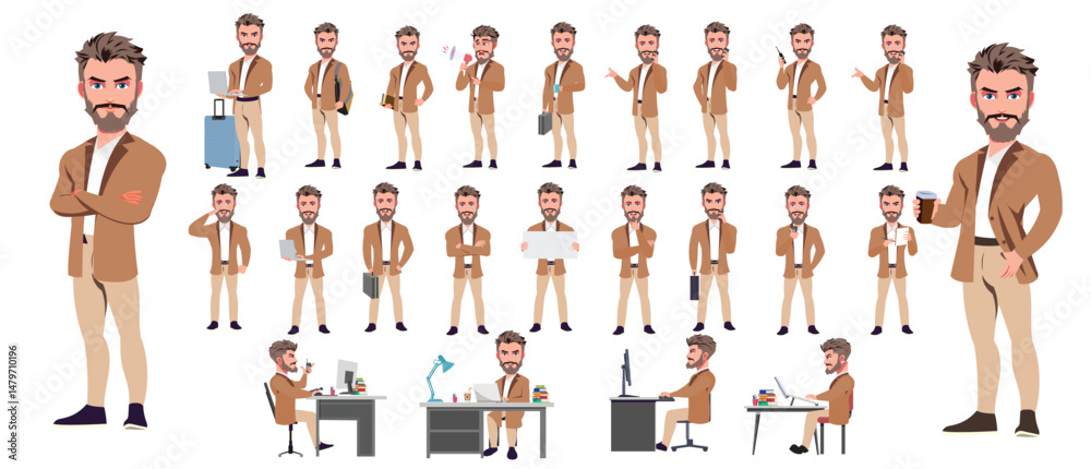 Man Character design. Front, side, back view and explainer animation ...