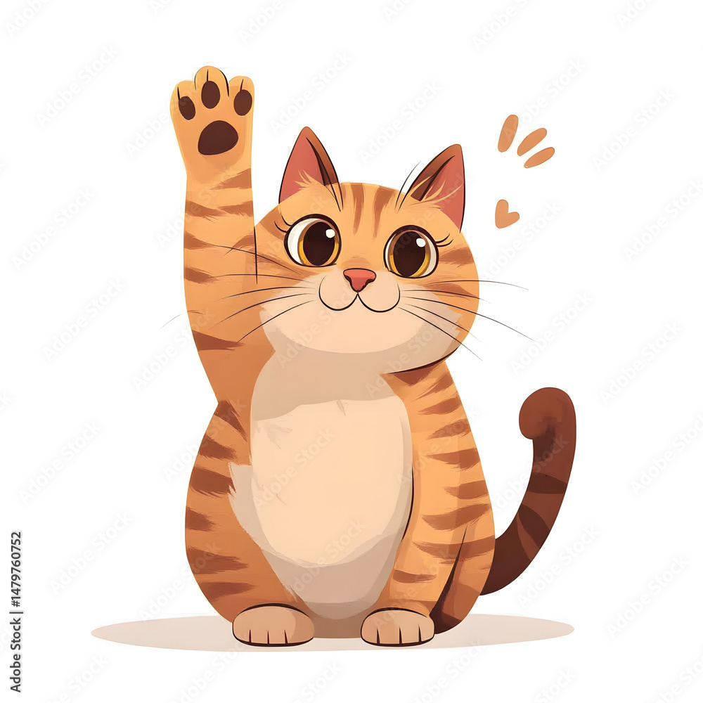 Cartoon cat waving hello cheerful orange striped character illustration ...