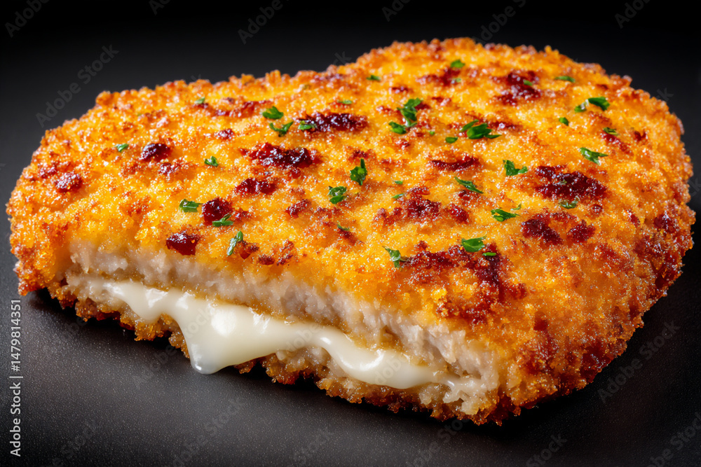 an extreme close-up, overhead image of golden brown crispy fried ...