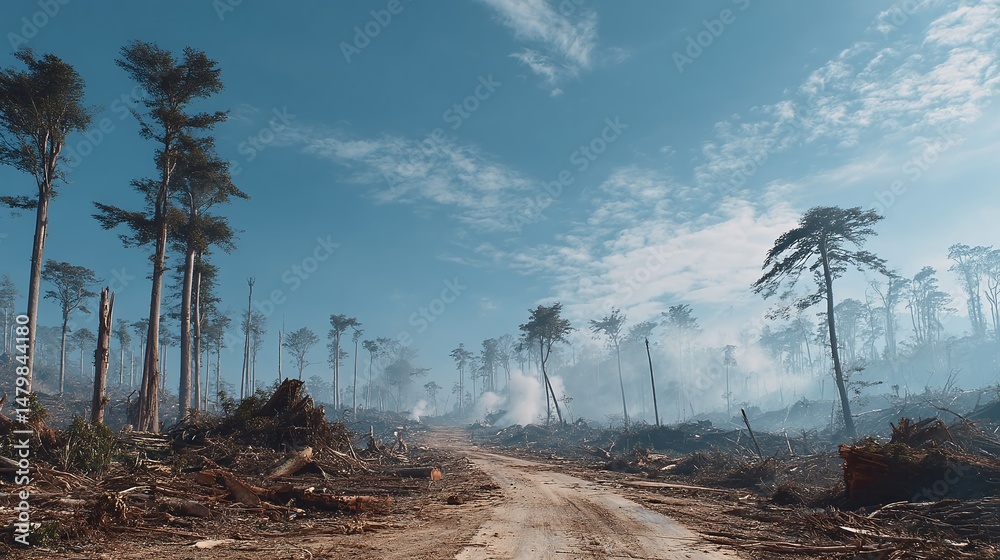 Illustration shows extensive deforestation causing irreversible harm to ...