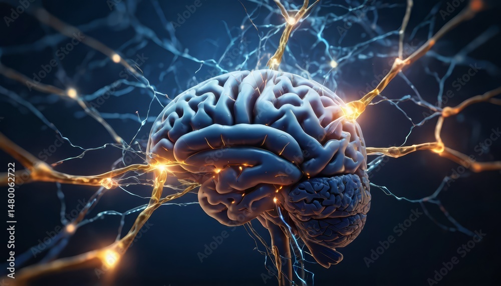 ilustración detallada del cerebro humano con neuronas en funcionamiento ...