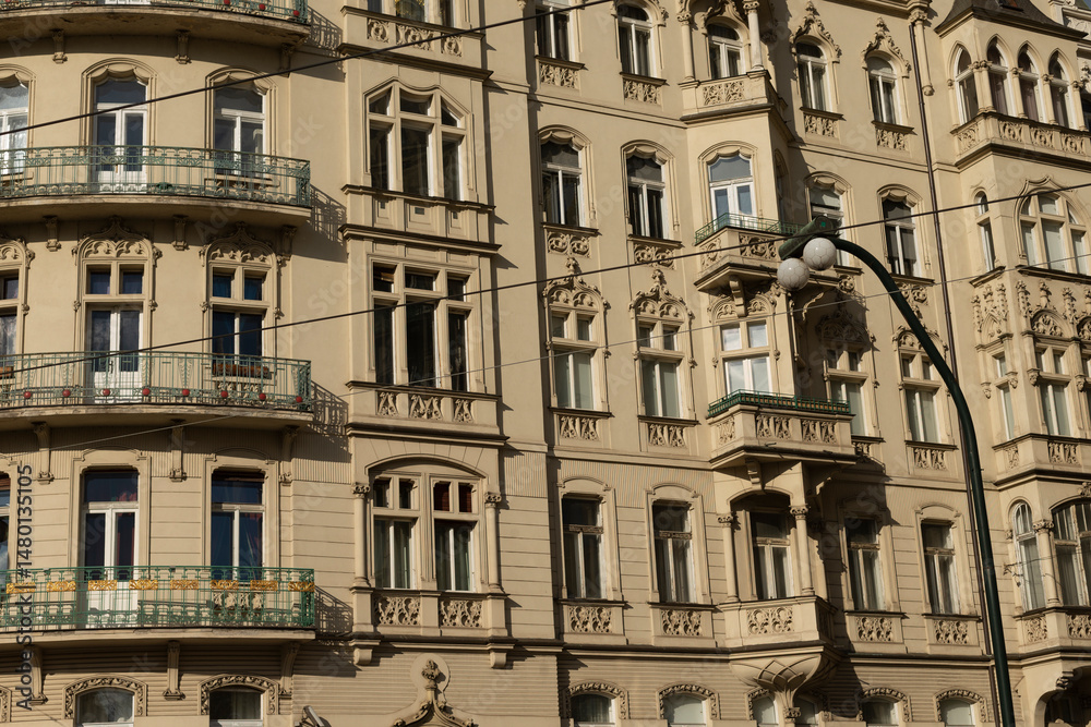 Cultural heritage of Europe. The windows of a historic building in an ...