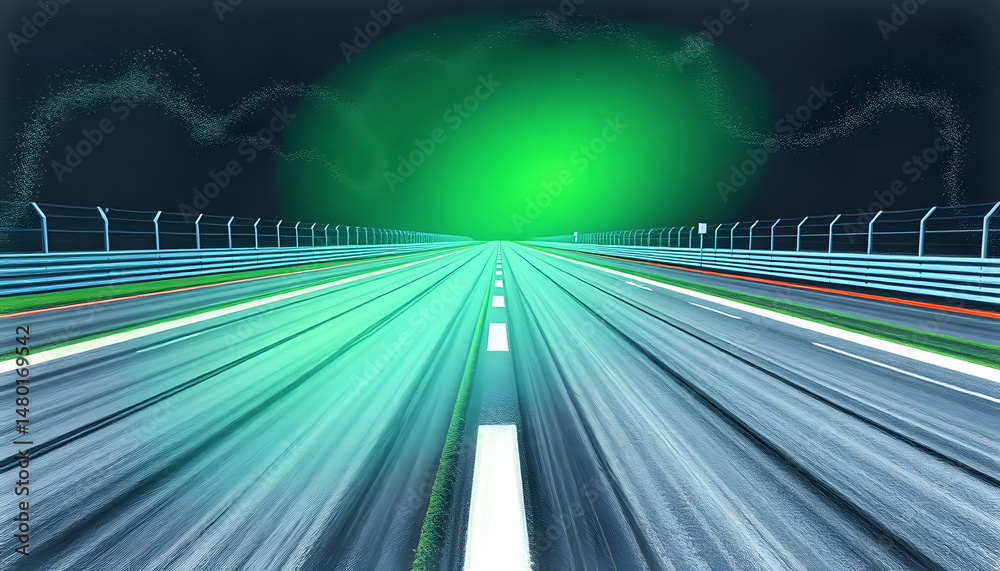 Glowing emerald signal at the high-speed racing circuit's pristine ...