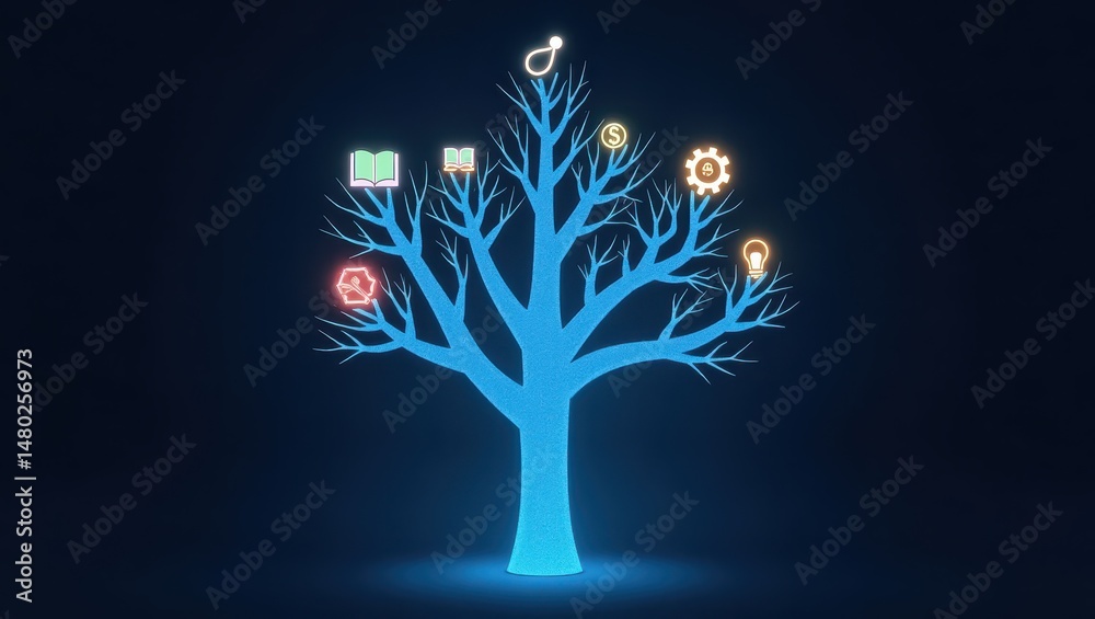 Symbolic representation of agentic AI illustrated as a glowing digital ...