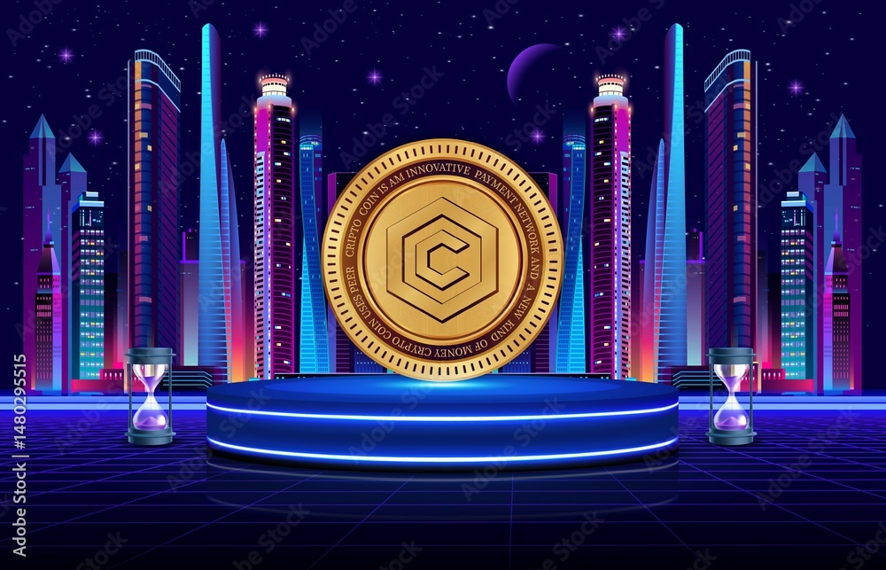 cronos-cro cryptocurrency logos on digital background. 3d illustrations ...