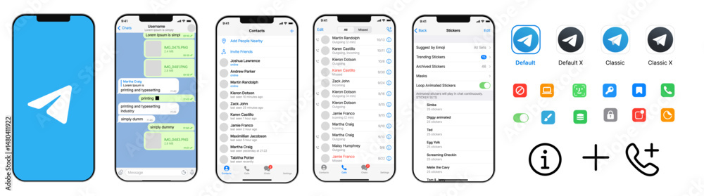 Telegram mockup. Set telegram screen social media and social network ...