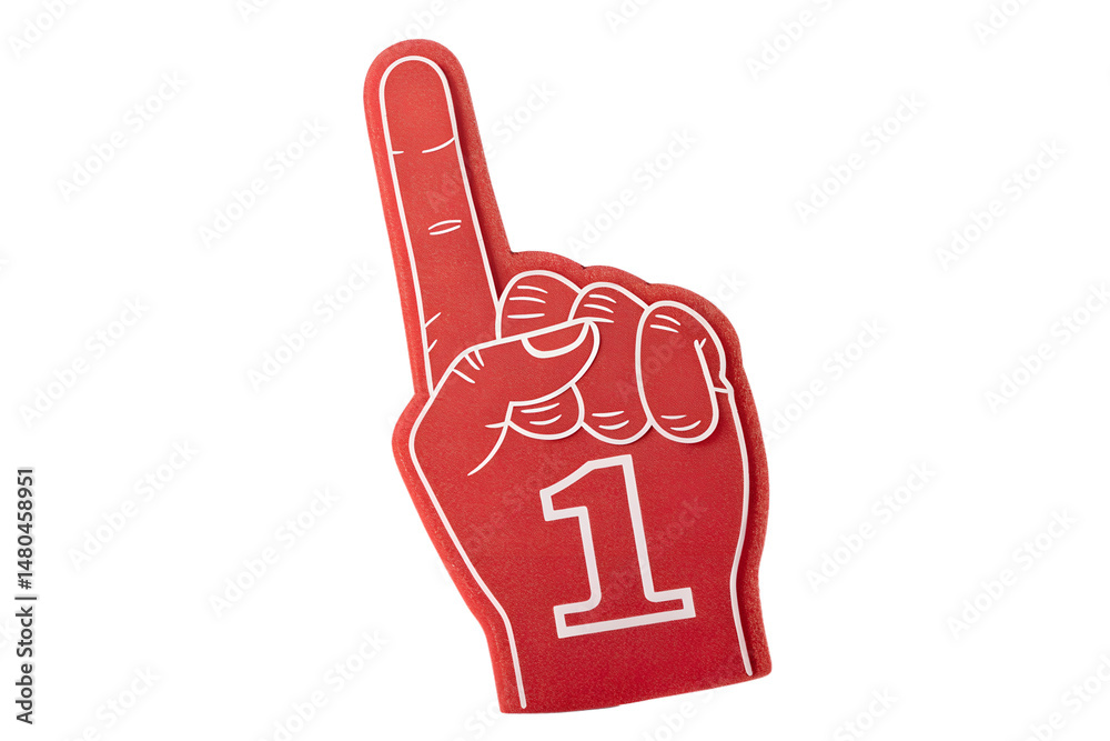 Red foam hand number one isolated on transparent or white background ...