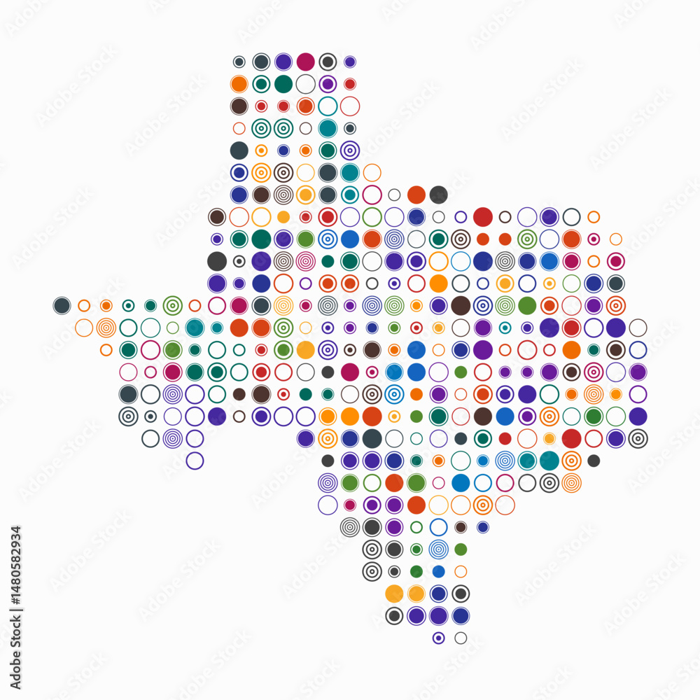 Praca wektorowa bez tantiem: Texas, shape of the state built of colored ...