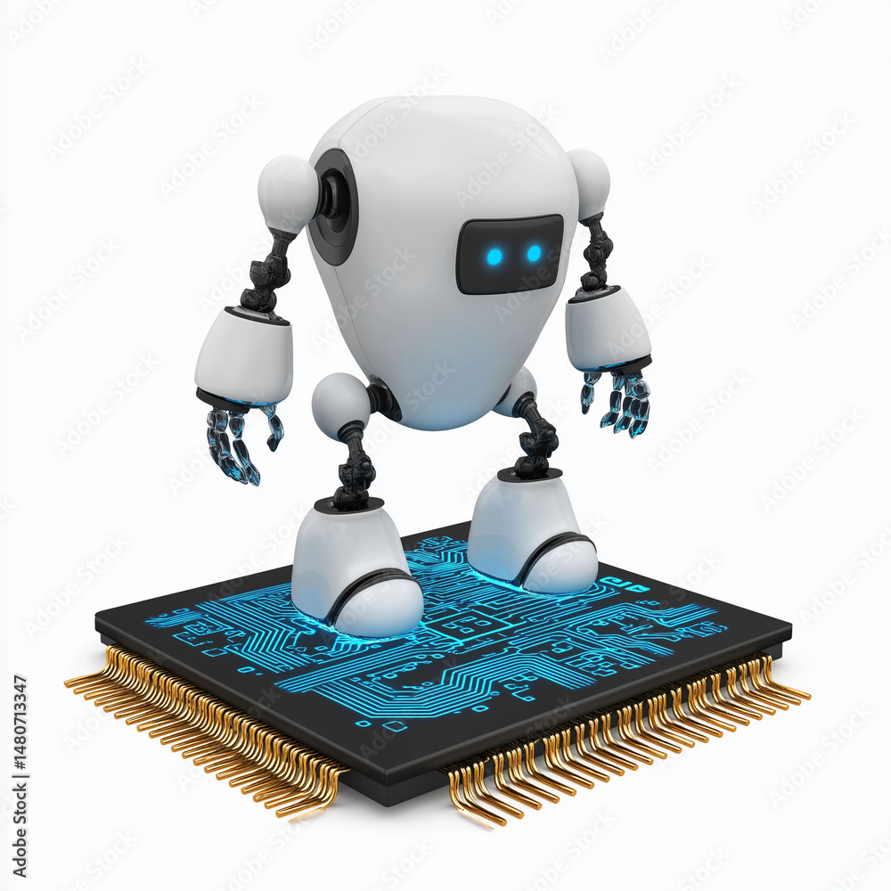 Embedded system firmware robotics. Microcontroller automation. 3D clip art. Robotic platform ...