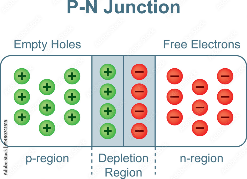 PN junction vector illustration. Interface between p-type and n-type ...