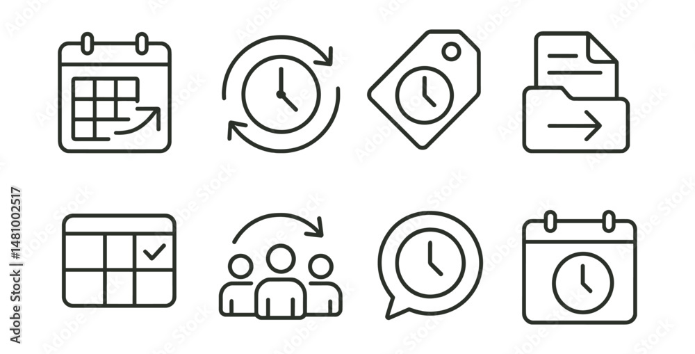 Line style icons of attendance and punctuality: attendance record icon ...