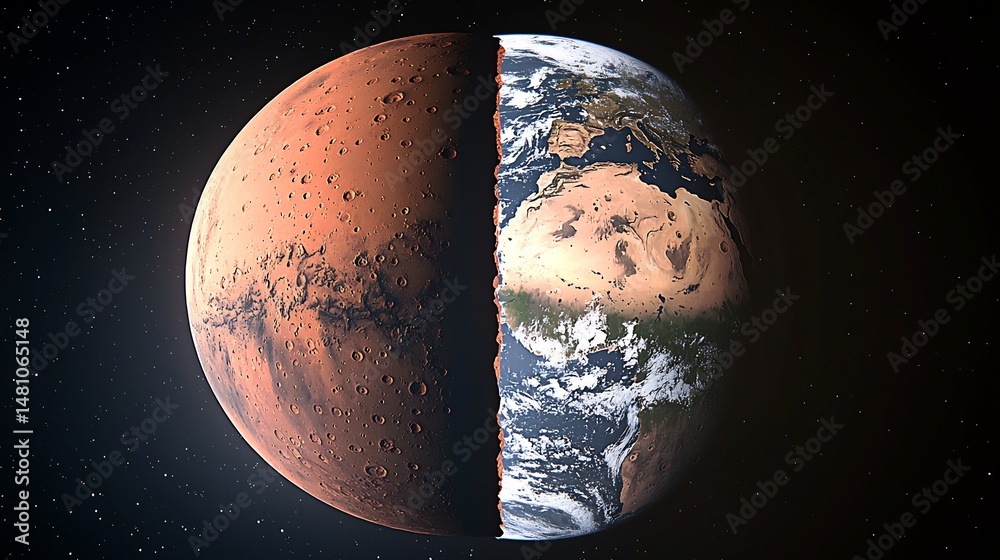 Side by side of Mars and Earth showing lack of plate tectonics on Mars ...