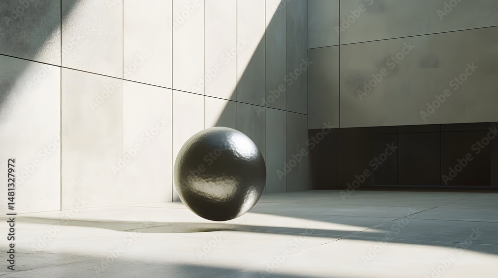 Reflective sphere in minimalist interior design with modern ...