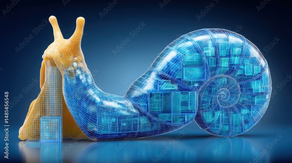 Snail crafted from blue and yellow wire symbolizing data-calibrated ...