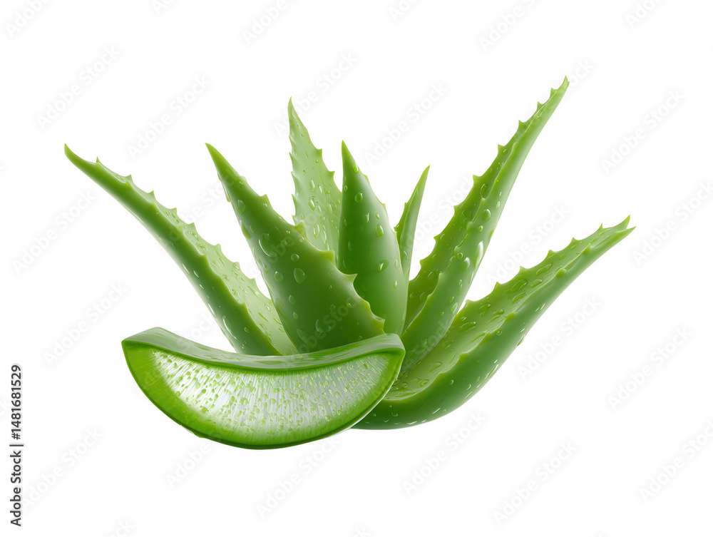 Fresh aloe vera plant with sliced leaf showcasing natural healing ...
