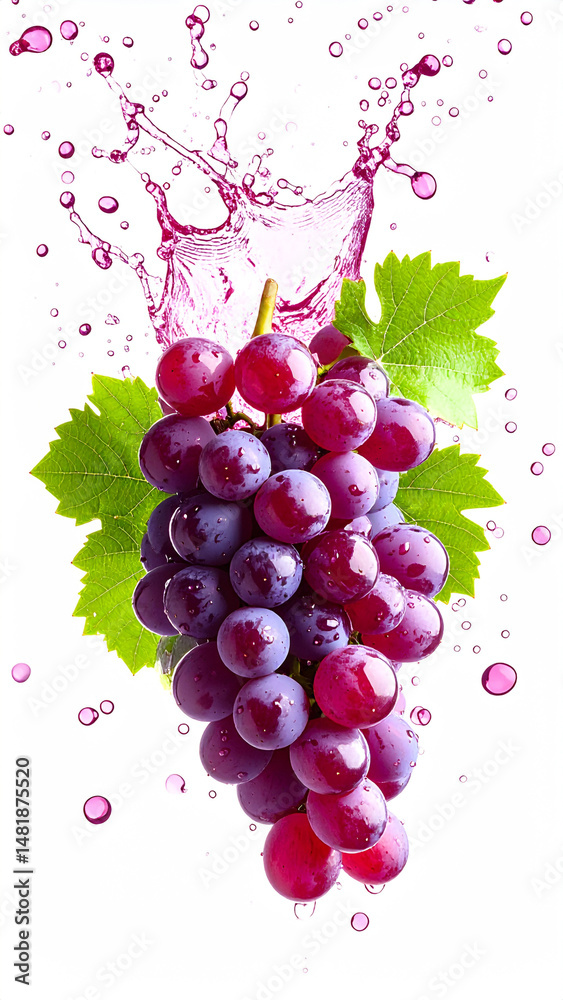 grape being peeled mid-air, splash effect with juice drops, isolated ...