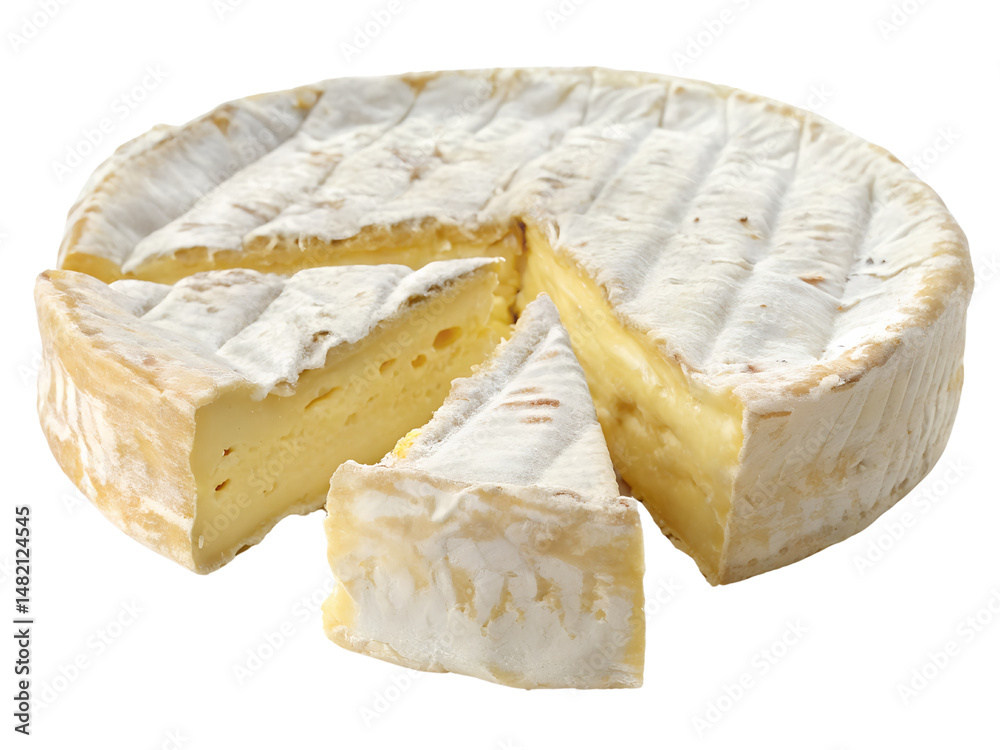Wheel of Brie Cheese with Slice Removed Isolated on transparent ...