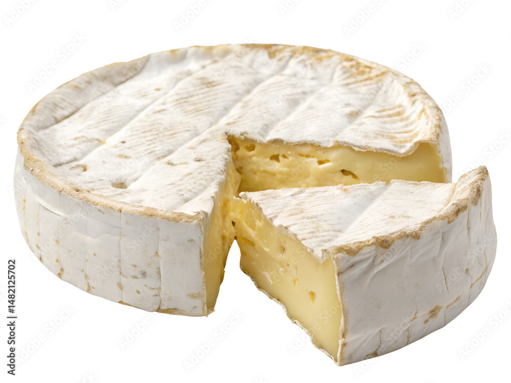 Wheel of Brie Cheese with Slice Removed Isolated on transparent ...