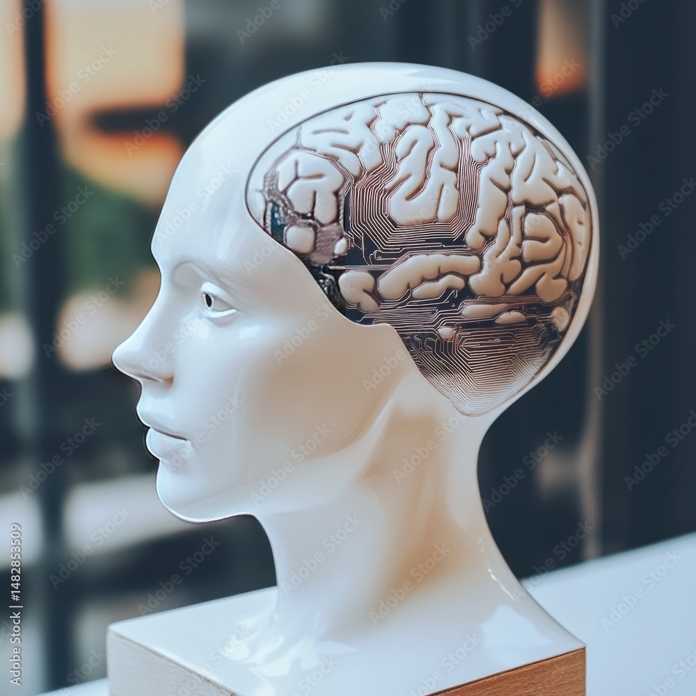 Artificial intelligence, human head with a visible, detailed, 3D ...