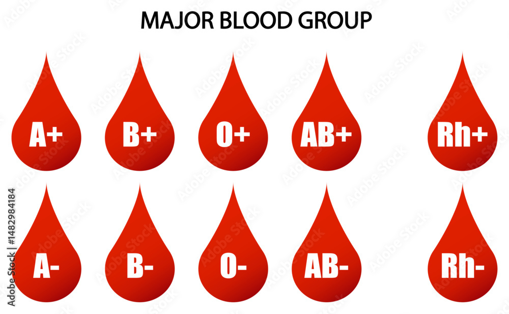 Major Blood Group System red blood drop with different blood types A B ...