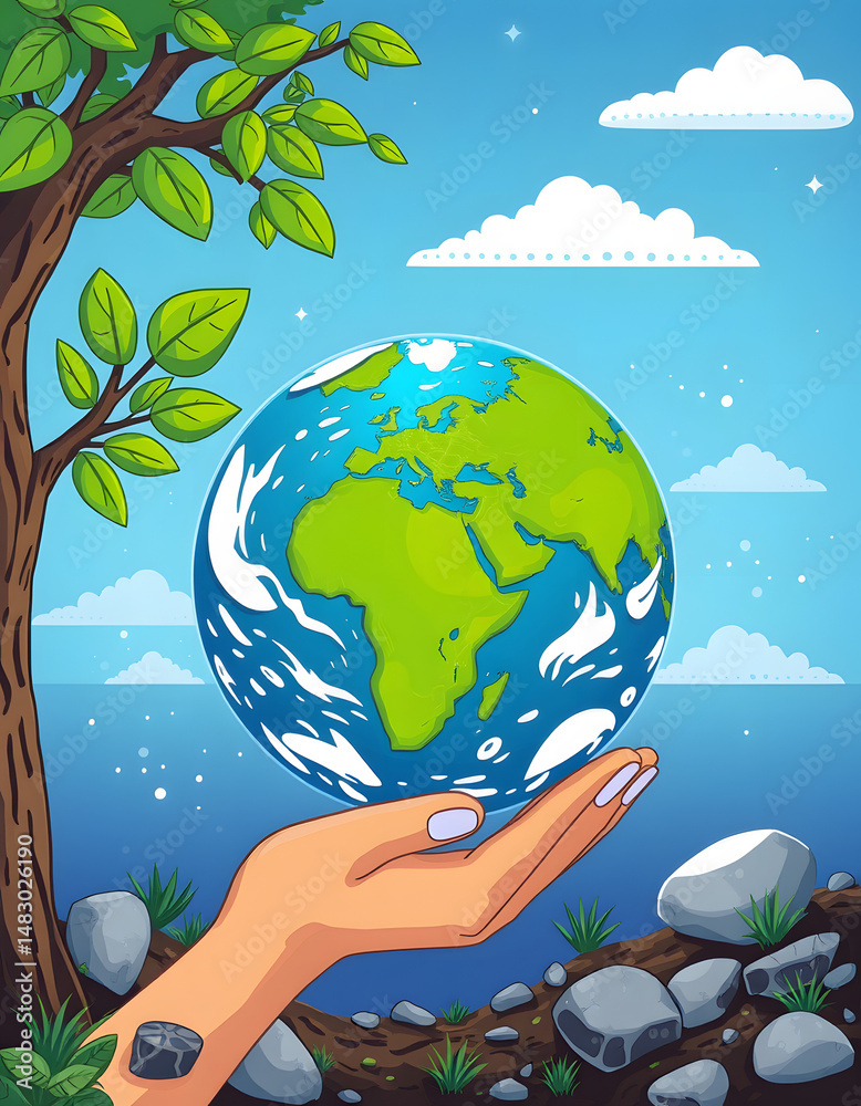 "Protect our planet and embrace sustainable living", clipart style ...