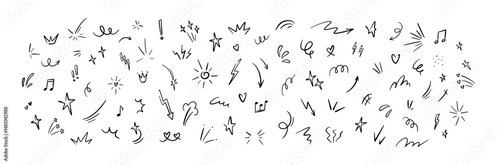 Set of cute line doodle comic design elements. Movement and motion ...