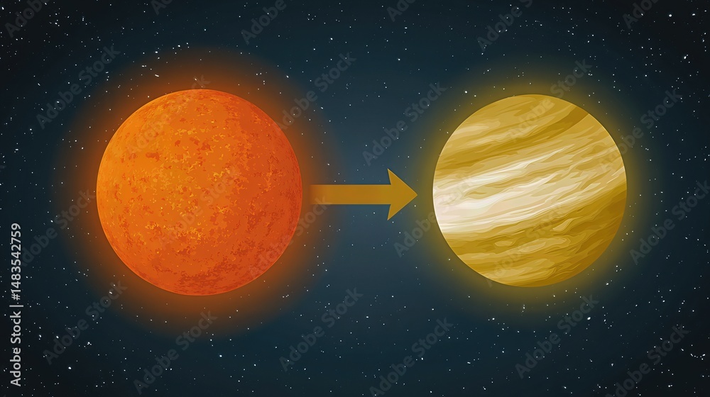 A vector arrow points between two planets, illustrating the invisible ...