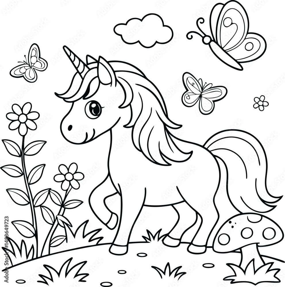 cute coloring page with unicorn and spring garden flowers. you can ...