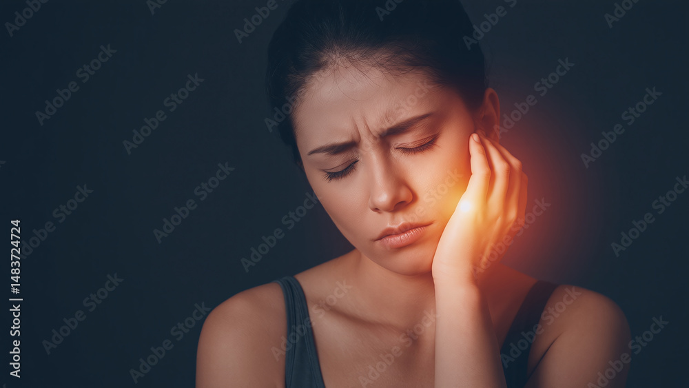 Foto de Stock Women Holding Cheek Jaw in Pain - toothache, Tooth decay ...