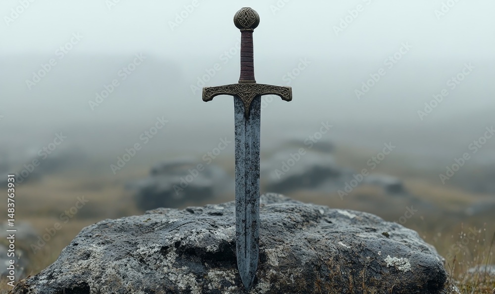 Sword stuck in a rock like in the Excalibur legend , the mythical sword ...