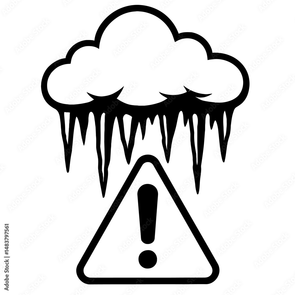 Black Outline Ice Hazard Warning. Graphic Element Vector Icon ...
