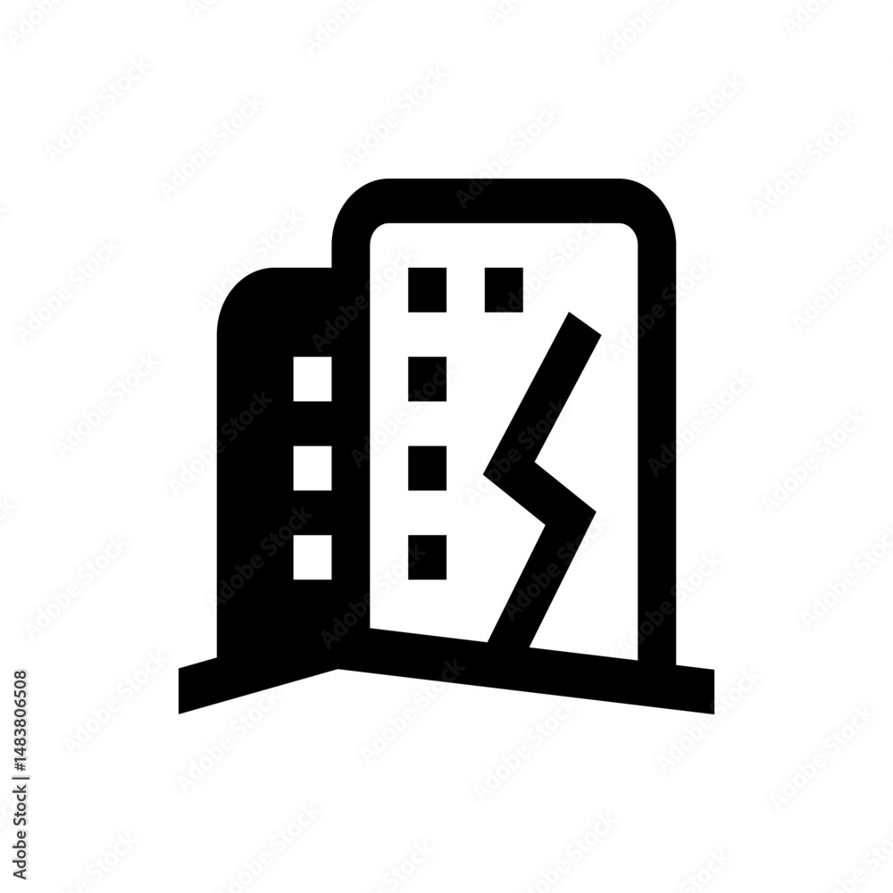 Illustration of a damaged building with a crack running through it and ...