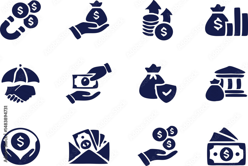 Finance Icon Collection, bussines money bag, credit card, chart ...
