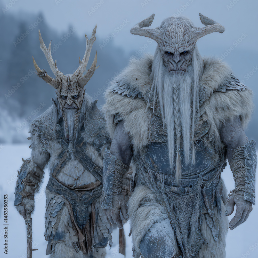 Fantasy Mystical Creatures Winter Ice Landscape Featuring Legendary ...