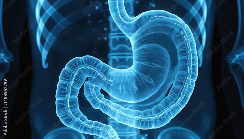 Стоковое фото «Gastric x-ray image human digestive system anatomy. AI ...
