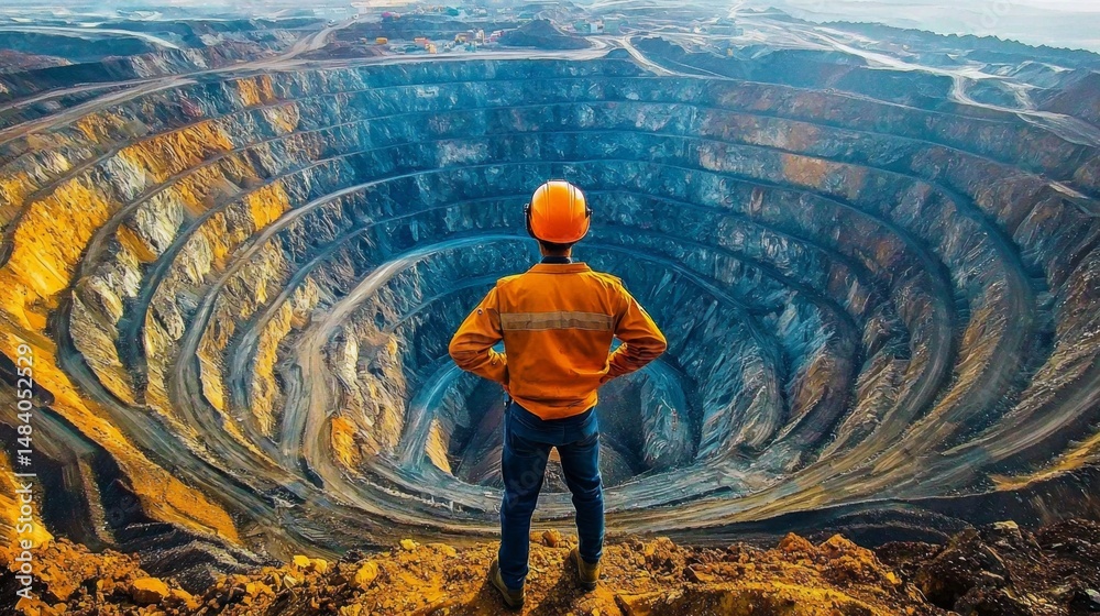 Surveying an open pit mine: The role of a mining engineer. Stock ...