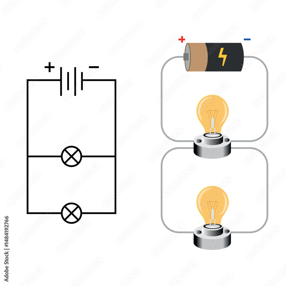 Parallel circuit, with lamp and battery. Stock Vector | Adobe Stock