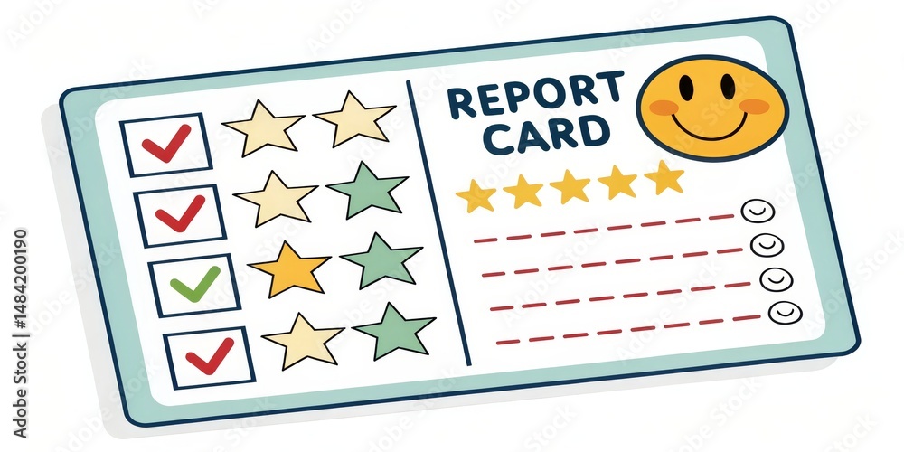 Illustration Stock Happy Report Card Illustrated Checklist and Star ...