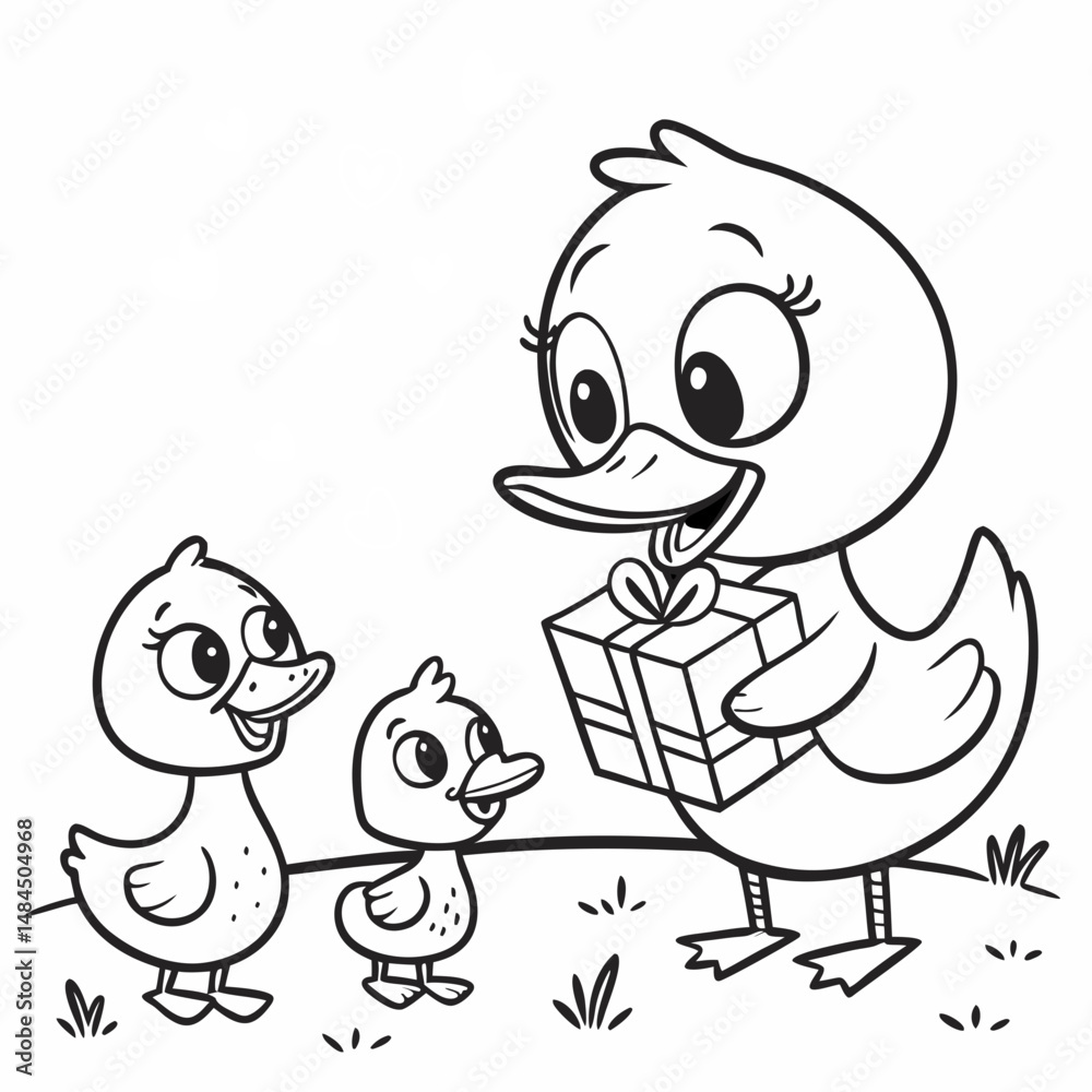 Cute kawaii duck family cartoon character coloring page vector ...