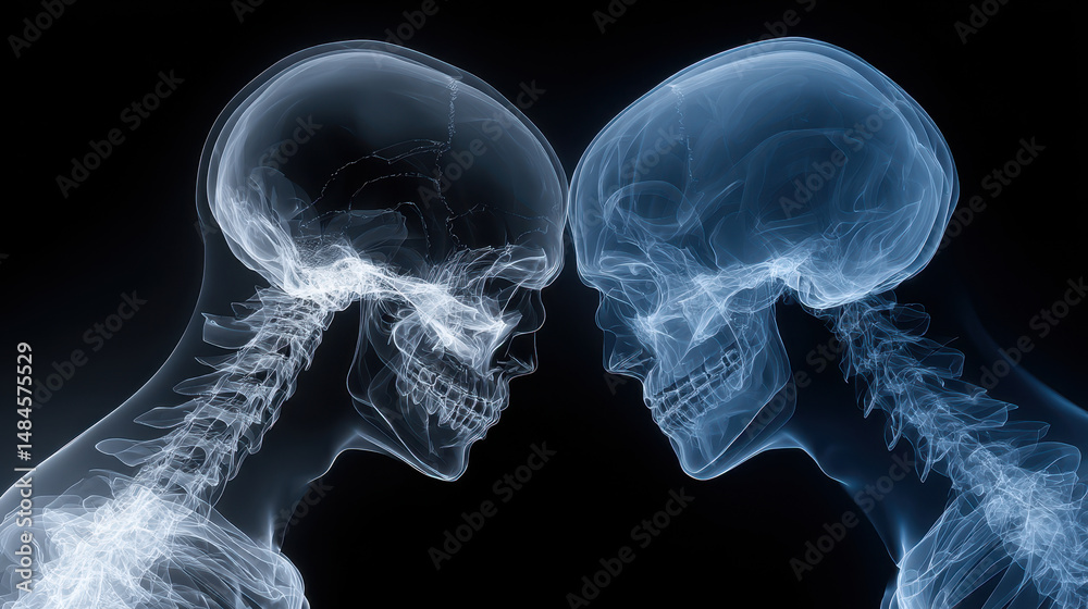 Two skulls are shown side by side, one of which is missing a nose Stock ...