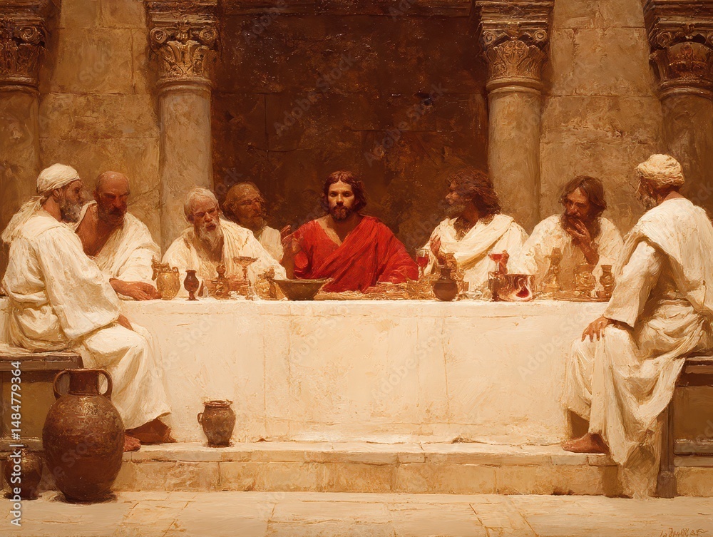 Biblical Last Supper Scene: Jesus and Disciples at Table, Renaissance ...