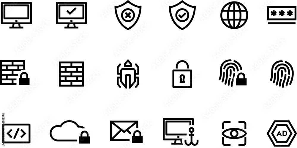 Cybersecurity Icons Pack Firewall, Fingerprint, Encryption, Cloud ...