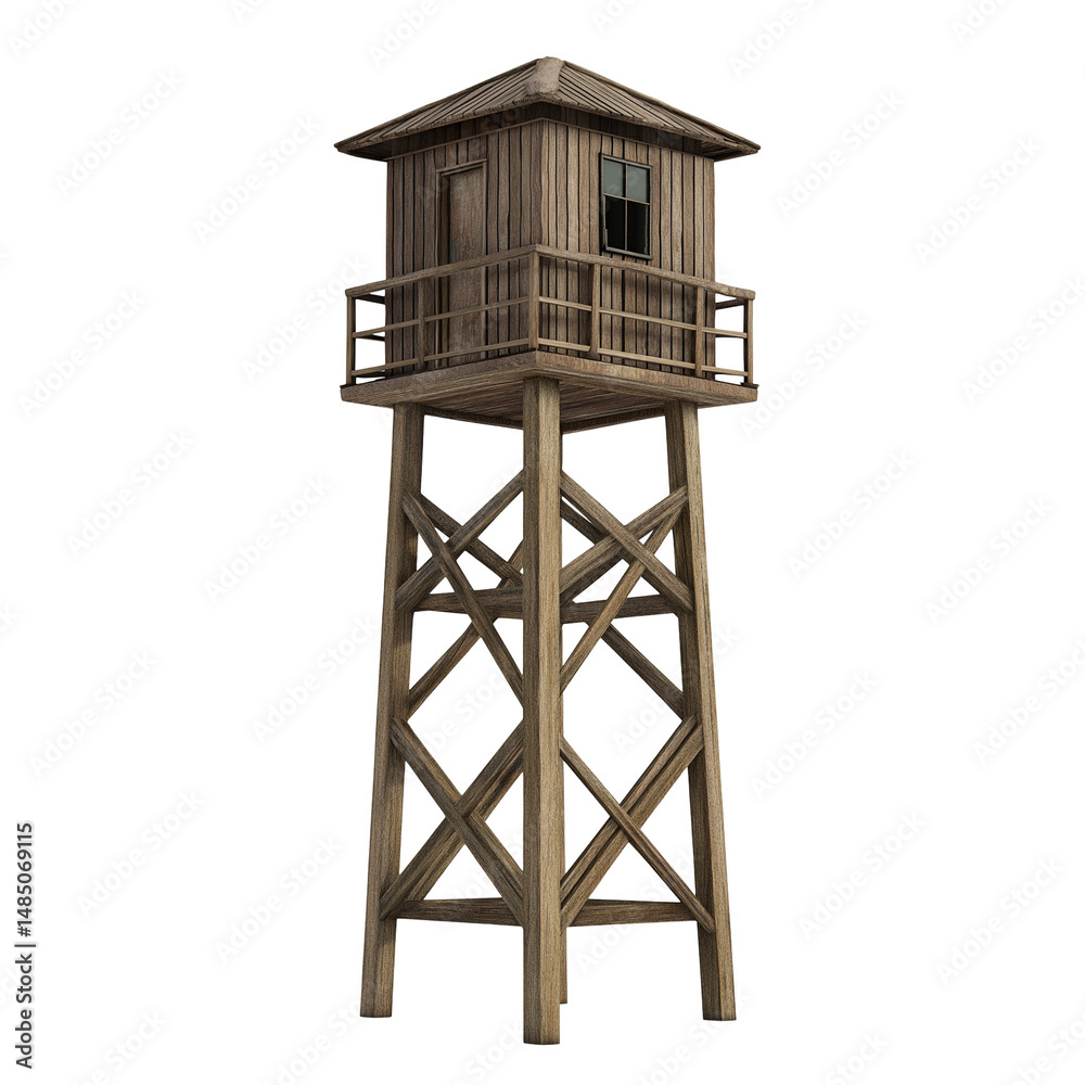 elevated lookout tower observation post isolated on transparent white ...