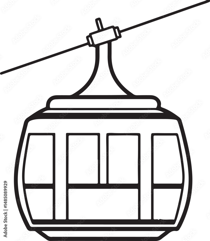 Vector de Stock cable car line art, black outline, vector and ...
